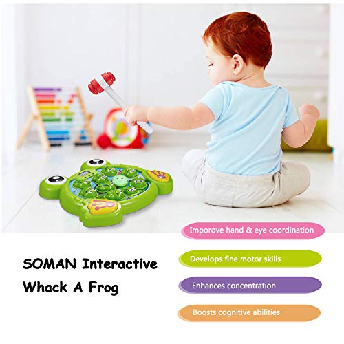 Whack A Frog Game Toddler Toys, Interactive Pounding Toy for Early Learning Gifts Toys for 3 4 5 6 7 8 Year Old Boys Fun Gifts with Music Lights for Kids, Toddlers, Boys, Girls, 2 Hammers Included