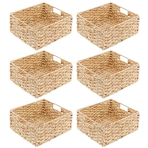 mDesign Hyacinth Braided Woven Kitchen Basket Bin with Built-in Handles for Organizing Kitchen Pantry, Cabinet, Cupboard, Countertop, Shelves - Holds Food, Drinks, Snacks - 6 Pack - Natural/Tan