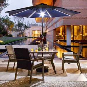 Romayard 9Ft Solar Lighted 80 LED Patio Umbrella with 8 Aluminum Ribs/Tilt Adjustment and Crank Lift System,Table Market Patio Umbrella for Outdoor