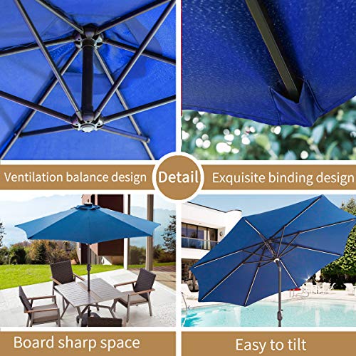 Romayard 9Ft Solar Lighted 80 LED Patio Umbrella with 8 Aluminum Ribs/Tilt Adjustment and Crank Lift System,Table Market Patio Umbrella for Outdoor