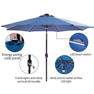 Romayard 9Ft Solar Lighted 80 LED Patio Umbrella with 8 Aluminum Ribs/Tilt Adjustment and Crank Lift System,Table Market Patio Umbrella for Outdoor