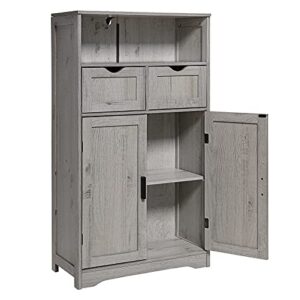 iwell large storage cabinet, bathroom storage cabinet with 2 drawers & 2 shelves, floor cabinet for living room, bedroom, home office, grey