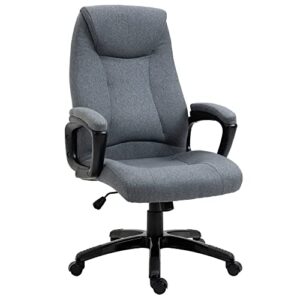 vinsetto fabric home office chair, computer desk chair with tilt function, executive chair with 360° swivel, adjustable height, padded armrests and headrest, gray