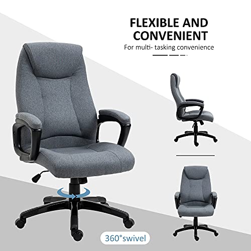 Vinsetto Fabric Home Office Chair, Computer Desk Chair with Tilt Function, Executive Chair with 360° Swivel, Adjustable Height, Padded Armrests and Headrest, Gray