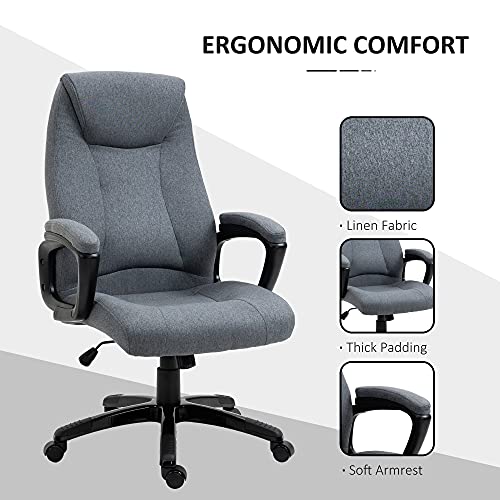 Vinsetto Fabric Home Office Chair, Computer Desk Chair with Tilt Function, Executive Chair with 360° Swivel, Adjustable Height, Padded Armrests and Headrest, Gray