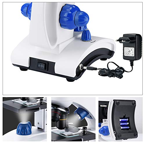 Vanstarry Beginners Microscope Kit 40X-1000X for Kids & Students, Dual LED Lights and Cordless Capability, Illumination Lab Compound Monocular Microscopes with Optical Glass Lenses & 12 Slides