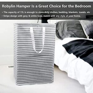 Robylin 72L Collapsible Laundry Hamper, Freestanding Laundry Basket with Classified Pocket, Large Foldable Clothes Basket with Extended Handles for Storing Clothes/toys, etc, Grey