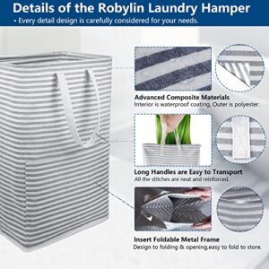 Robylin 72L Collapsible Laundry Hamper, Freestanding Laundry Basket with Classified Pocket, Large Foldable Clothes Basket with Extended Handles for Storing Clothes/toys, etc, Grey