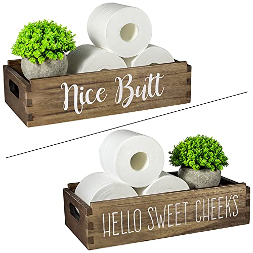 TJ.MOREE Nice Butt Bathroom Decor Box Farmhouse Bathroom Decor Hello Sweet Cheeks Powder Room Decor Toilet Paper Storage Rustic Home Decor