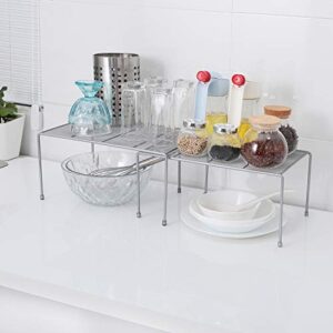 Expandable Stackable Kitchen Cabinet and Counter Shelf Organizer,Kitchen Shelves, Cabinet Organization,Silver