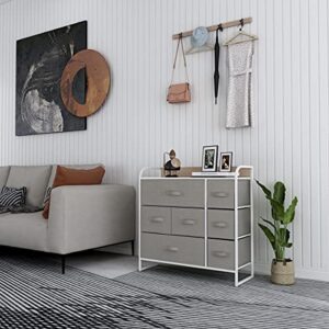 homokus 7 drawer dressers for bedroom fabric dresser closet organizer and storage fabric dresser, for bedroom living room nursery large capacity steel frame wooden top easy pull fabric bins light grey