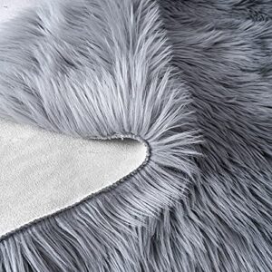 ISEAU Soft Faux Fur Fluffy Area Rug, Luxury Fuzzy Sheepskin Carpet Rugs for Bedroom Living Room, Shaggy Silky Plush Carpet Bedside Rug Floor Mat, 3ft x 5ft, Gray