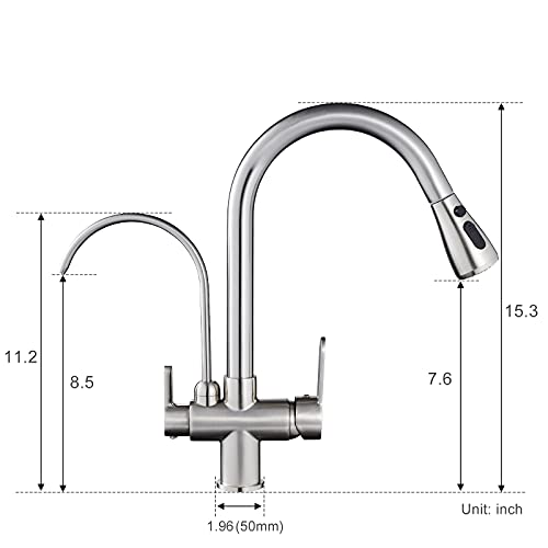 MENATT Filter Kitchen Faucet with Drinking Water Faucet, High Arc Pull Down 3-Way Kitchen Faucet, 3 in 1 Sink Cold and Hot Mixer Tap (Brushed Nickel)