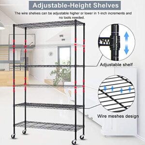 HGS Storage Shelves 6 Tier Wire Shelving Unit with Wheels Heavy Duty Metal Shelf Garage Rack Adjustable Steel Wire Shelf Utility Storage Rack with Casters, NSF-Certified (48 x 18 x 82 inches, Black)