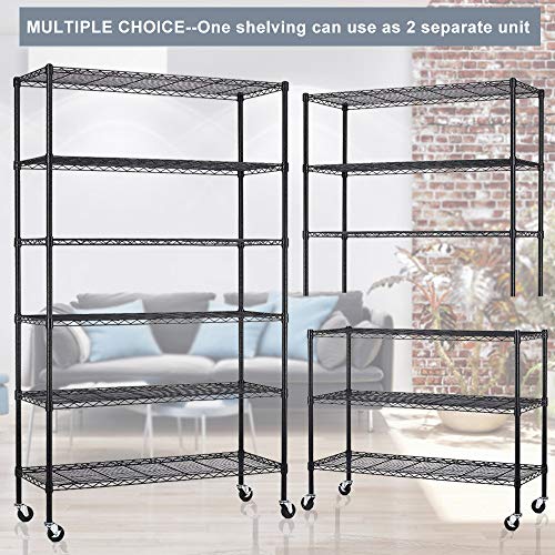 HGS Storage Shelves 6 Tier Wire Shelving Unit with Wheels Heavy Duty Metal Shelf Garage Rack Adjustable Steel Wire Shelf Utility Storage Rack with Casters, NSF-Certified (48 x 18 x 82 inches, Black)