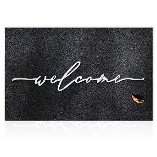 AAZZKANG Welcome Mat Door Mats Outdoor with Non Slip Rubber Backing Durable Front Door Mat Easy to Clean Indoor Doormat for Entrance,High Traffic Areas,Patio Black