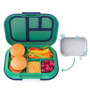 bentgo® kids chill lunch box - bento-style lunch solution with 4 compartments and removable ice pack for meals and snacks on-the-go - leak-proof, dishwasher safe, patented design (green/navy)