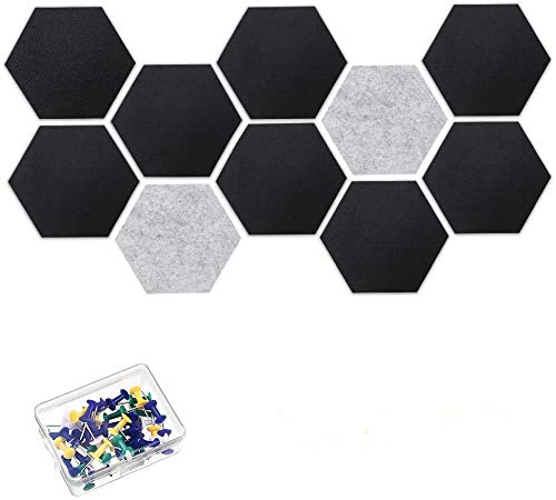 Cork Board Tiles Bulletin Board, 10Pcs Hexagon Felt Memo Board, Cute Picture Pin Board with 20 Pcs Push Pins, Decoration for Home Office Classroom Wall 6.8 x 5.9 x 0.25 inch