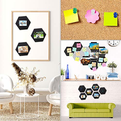 Cork Board Tiles Bulletin Board, 10Pcs Hexagon Felt Memo Board, Cute Picture Pin Board with 20 Pcs Push Pins, Decoration for Home Office Classroom Wall 6.8 x 5.9 x 0.25 inch