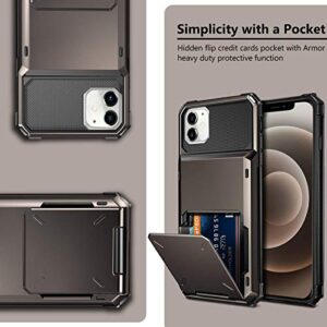 Vofolen Compatible with iPhone 12 Case 5G Wallet 4-Card Slot Credit Card Holder Flip Hidden Pocket Dual Layer Protective Back Cover Compatible with iPhone 12 5G 6.1inch Gun