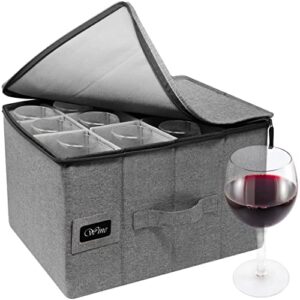 sorbus stemware wine glass storage hard shell box - deluxe padded quilted case with dividers - service for 12 - great for protecting or transporting wine glasses, champagne flutes, goblets, (gray)