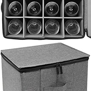 Sorbus Stemware Wine Glass Storage Hard Shell Box - Deluxe Padded Quilted Case with Dividers - Service for 12 - Great for Protecting or Transporting Wine Glasses, Champagne Flutes, Goblets, (Gray)