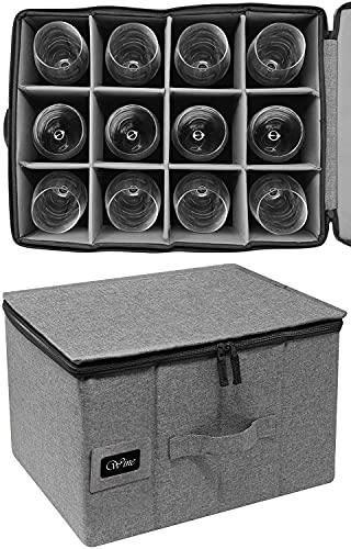 Sorbus Stemware Wine Glass Storage Hard Shell Box - Deluxe Padded Quilted Case with Dividers - Service for 12 - Great for Protecting or Transporting Wine Glasses, Champagne Flutes, Goblets, (Gray)