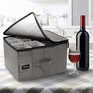 Sorbus Stemware Wine Glass Storage Hard Shell Box - Deluxe Padded Quilted Case with Dividers - Service for 12 - Great for Protecting or Transporting Wine Glasses, Champagne Flutes, Goblets, (Gray)