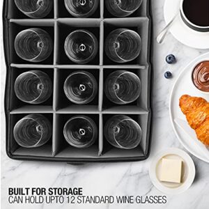 Sorbus Stemware Wine Glass Storage Hard Shell Box - Deluxe Padded Quilted Case with Dividers - Service for 12 - Great for Protecting or Transporting Wine Glasses, Champagne Flutes, Goblets, (Gray)