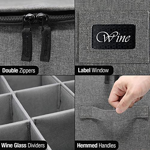 Sorbus Stemware Wine Glass Storage Hard Shell Box - Deluxe Padded Quilted Case with Dividers - Service for 12 - Great for Protecting or Transporting Wine Glasses, Champagne Flutes, Goblets, (Gray)