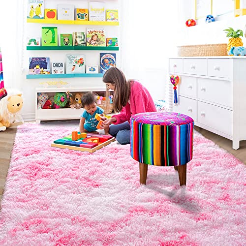 ISEAU Super Soft Rugs for Living Room Shaggy Area Rug, 5x8 Feet Tie-Dye Shaggy Area Rug Fluffy Rugs for Bedroom, Non-Slip Abstract Fuzzy Rugs Dorm Shag Rugs for Girls Boys Kids Room, Tie-Dyed Pink