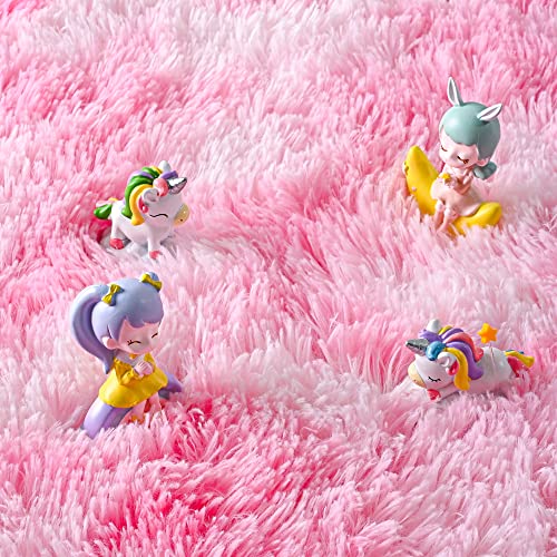 ISEAU Super Soft Rugs for Living Room Shaggy Area Rug, 5x8 Feet Tie-Dye Shaggy Area Rug Fluffy Rugs for Bedroom, Non-Slip Abstract Fuzzy Rugs Dorm Shag Rugs for Girls Boys Kids Room, Tie-Dyed Pink