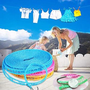 Madowl 3 Pack Clothesline Clothes Drying Rope Nylon Clothes Line 5 Meters Portable Drying Rope Clothes Lines Hanger Rope Fixing Hangers for Indoor Outdoor Camping Travel Home Use (Blue, Green, Pink)