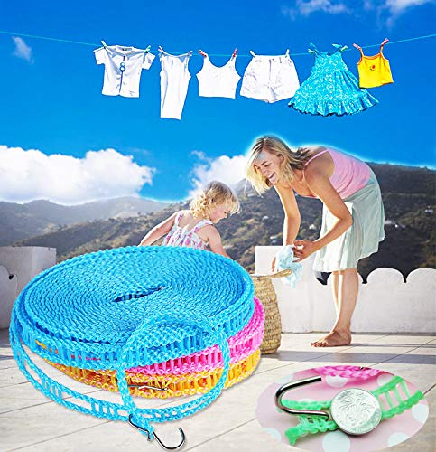 Madowl 3 Pack Clothesline Clothes Drying Rope Nylon Clothes Line 5 Meters Portable Drying Rope Clothes Lines Hanger Rope Fixing Hangers for Indoor Outdoor Camping Travel Home Use (Blue, Green, Pink)