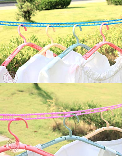 Madowl 3 Pack Clothesline Clothes Drying Rope Nylon Clothes Line 5 Meters Portable Drying Rope Clothes Lines Hanger Rope Fixing Hangers for Indoor Outdoor Camping Travel Home Use (Blue, Green, Pink)