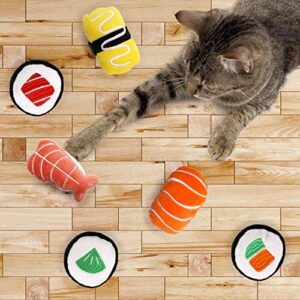 CiyvoLyeen 6 Pack Sushi Cat Toys with Catnip Sushi Roll Pillow Kitten Chew Bite Supplies Boredom Relief Fluffy Kitty Teeth Cleaning Chewing Cat Lovers Interactive Plush Gift