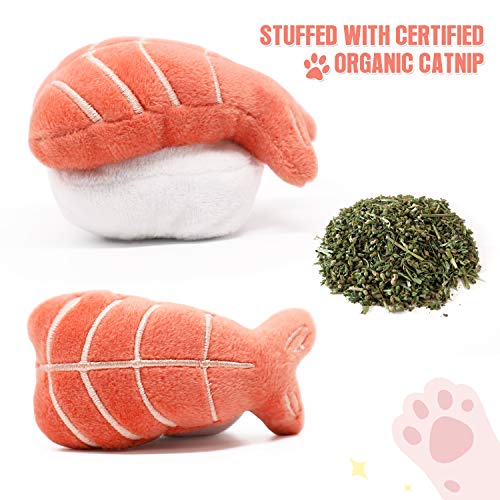 CiyvoLyeen 6 Pack Sushi Cat Toys with Catnip Sushi Roll Pillow Kitten Chew Bite Supplies Boredom Relief Fluffy Kitty Teeth Cleaning Chewing Cat Lovers Interactive Plush Gift