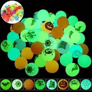 funnism 48pcs glow in the dark halloween bouncing balls,8 halloween theme designs halloween party supplies,classroom prizes,school game,goodie bag filler,trick or treat halloween party favors/gift/toy