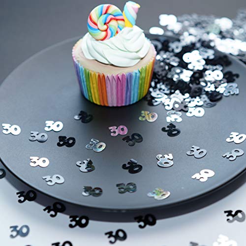 30th Birthday Party Confetti Decorations - Black Silver Number 30 Metallic Foil Confetti for 30th Birthday Party Decor Wedding Graduation Anniversary Event Celebration Table Confetti Decoration, 60g