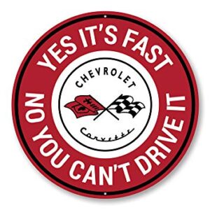 Chevy Corvette Yes It's Fast Car Sign, Garage Aluminum Sign - 12" Circle