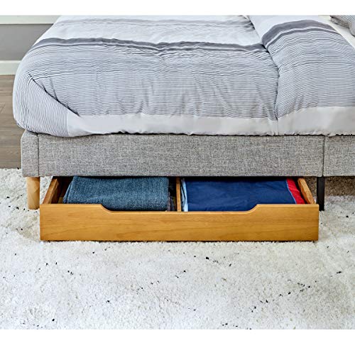 MUSEHOMEINC Solid Wood Under Bed Storage Drawer with 4-Wheels for Bedroom,Wooden Underbed Storage Organizer,Suggested for Twin and Full Size Platform Bed