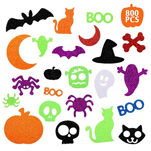 Halloween Stickers for Kids, 800 Pcs Glitter Foam Craft Stickers Self Adhesive Pumpkin Shape Stickers for Kids Party Halloween Decorations