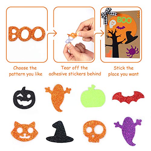 Halloween Stickers for Kids, 800 Pcs Glitter Foam Craft Stickers Self Adhesive Pumpkin Shape Stickers for Kids Party Halloween Decorations