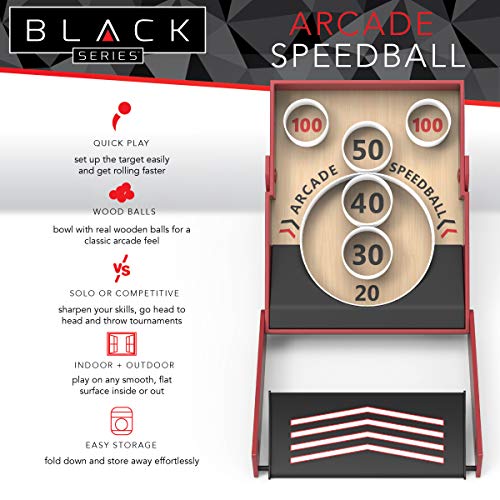 The Black Series Collapsible Retro-Style Speedball Game, Indoor and Outdoor Arcade Toy, Roll The Ball and Hit The Target, Easy Setup, Includes Scorecards and 5 Wooden Balls