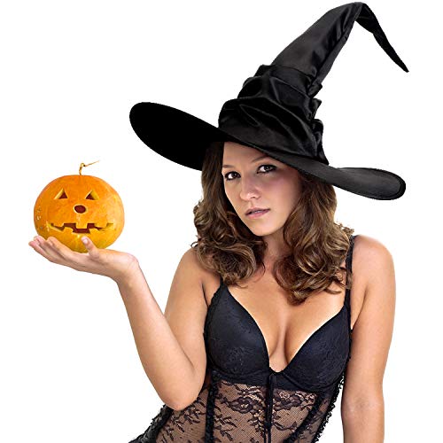 3 Pieces Halloween Witch Hats Black Large Ruched Witch Hat Women Costume Accessory for Halloween Cosplay Party (Classic Style)