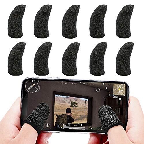 Finger Sleeves for Gamers [10Pack]– 100% Coverage of Silver Fiber – Smooth Touch, Thin Anti-Sweat Breathable Material for Best Gaming Performance – for Mobile Games, Tablets