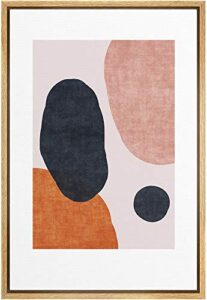 idea4wall framed canvas print wall art blue, pink & orange textured spots geometric shapes illustrations modern art mid-century modern ultra for living room, bedroom, office - 16"x24" natural