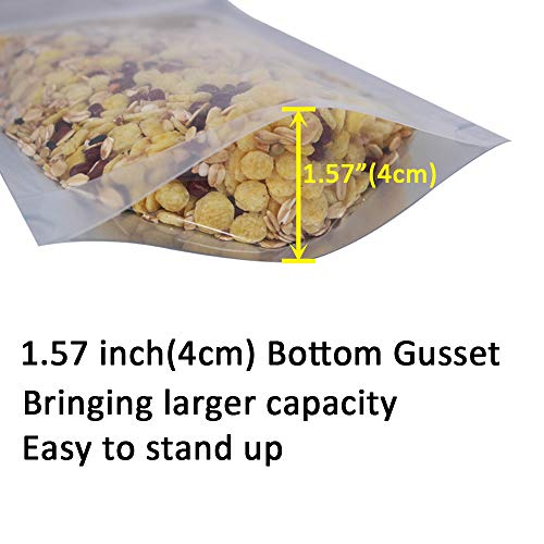 Belinlen 100 Pack 5.5 x 10 Inch Stand Up Pouch Bags Zipper Mylar Bags Clear Front with Aluminum Foil Back Reusable Food Storage Bags for Multipurpose with Gusset Bottom(5.5mil Thickness)