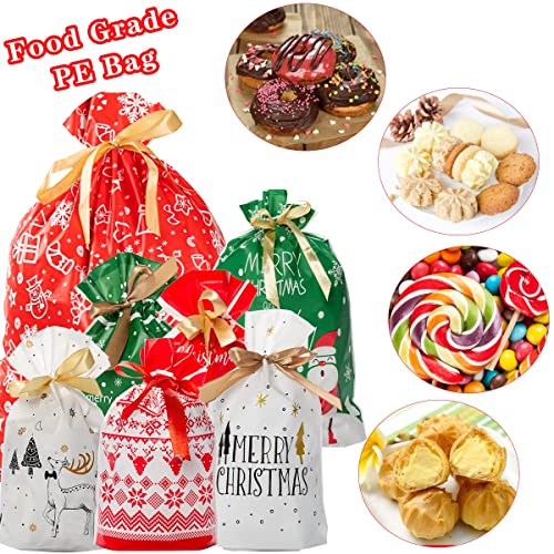 Christmas Drawstring Gift Bags Assorted Sise Large Christmas Wrapping Bags with Drawstring Christmas Drawstring Gift Bags for Presents Xmas Treat Goody Candy Bags