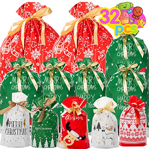 Christmas Drawstring Gift Bags Assorted Sise Large Christmas Wrapping Bags with Drawstring Christmas Drawstring Gift Bags for Presents Xmas Treat Goody Candy Bags